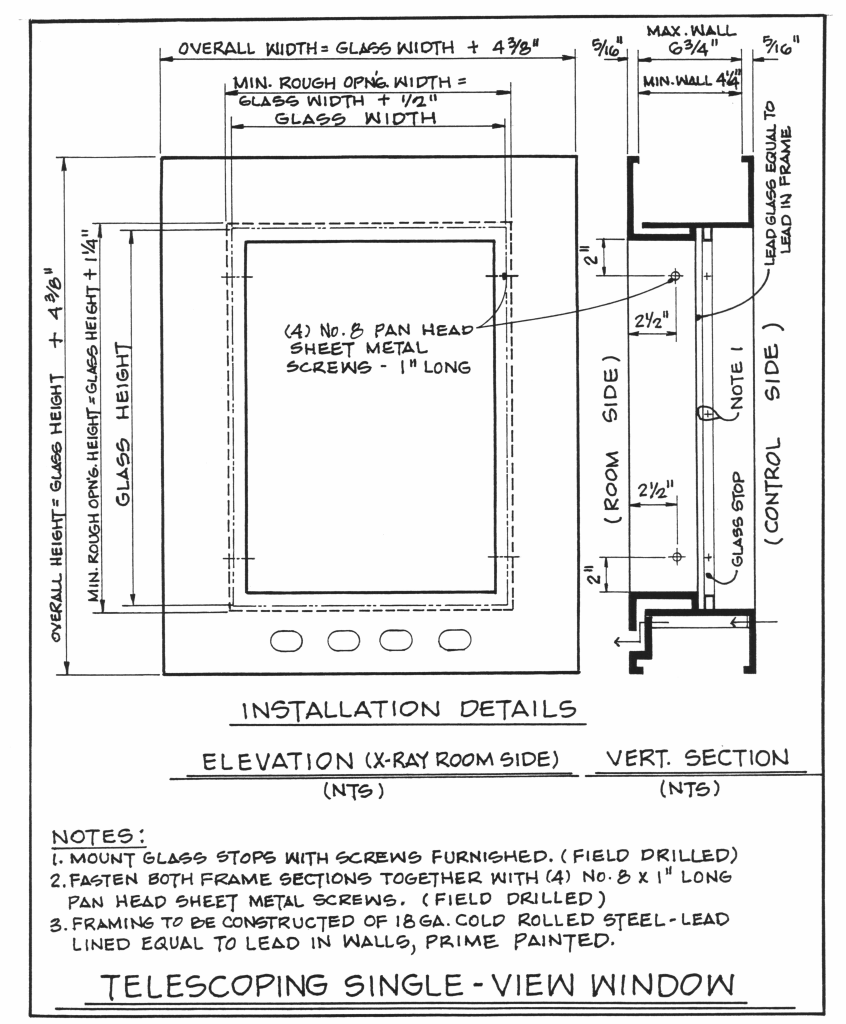 Telescoping Lead Lined X-Ray View Window Frame / Borrow Lite